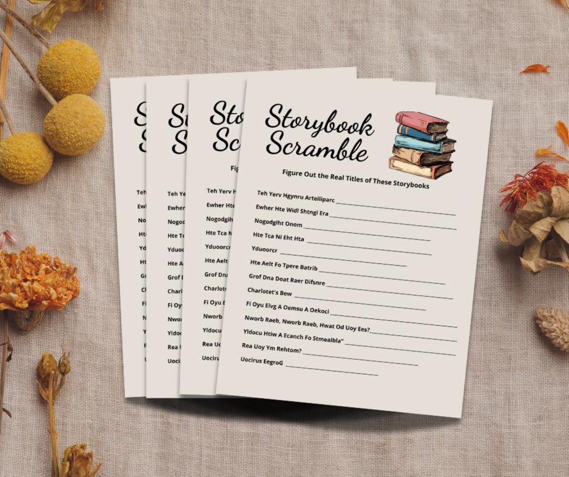 Storybook Scramble Baby Shower Game: Printable Book Title Unscramble ...
