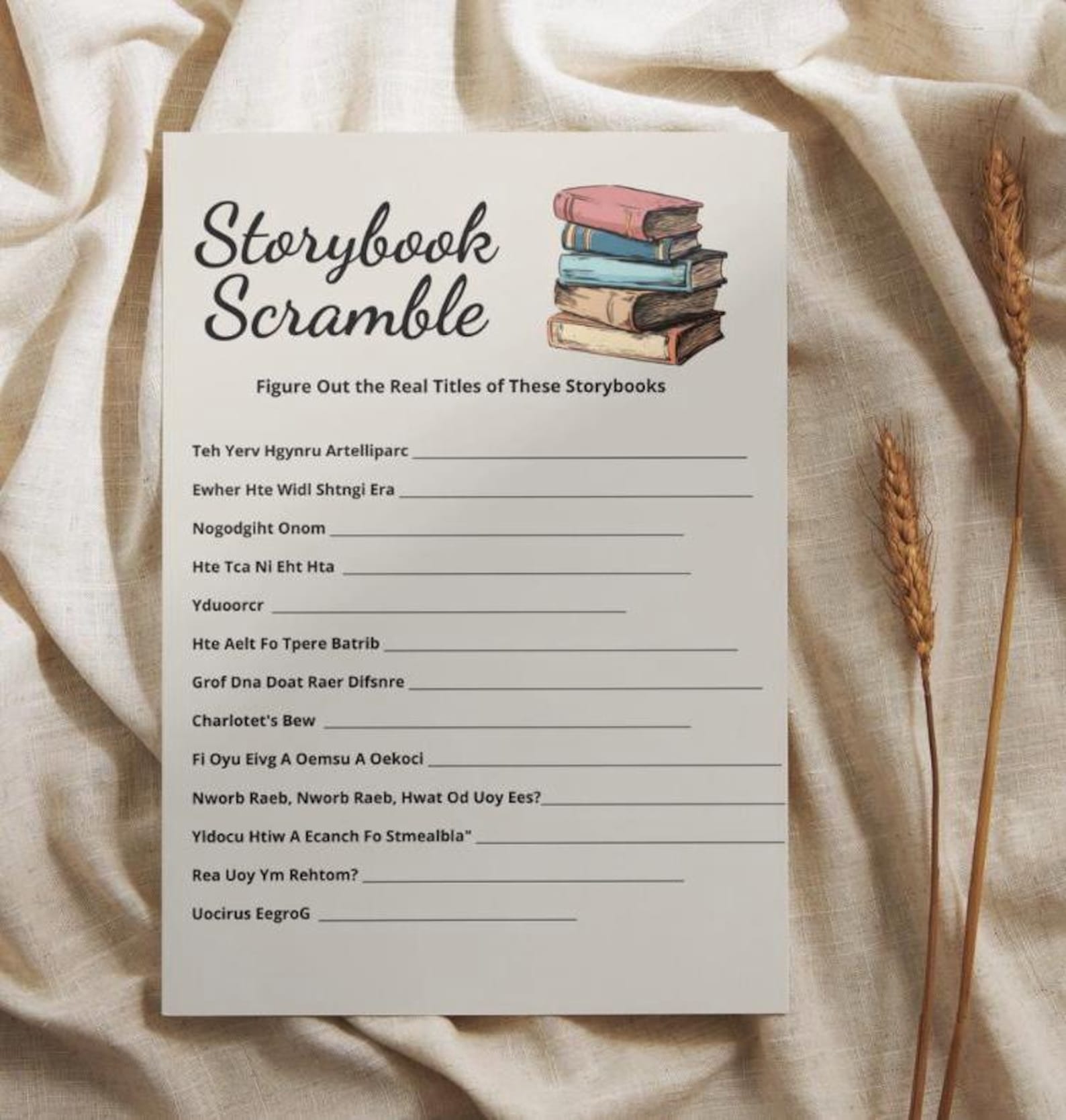 Storybook Scramble Baby Shower Game: Printable Book Title Unscramble ...