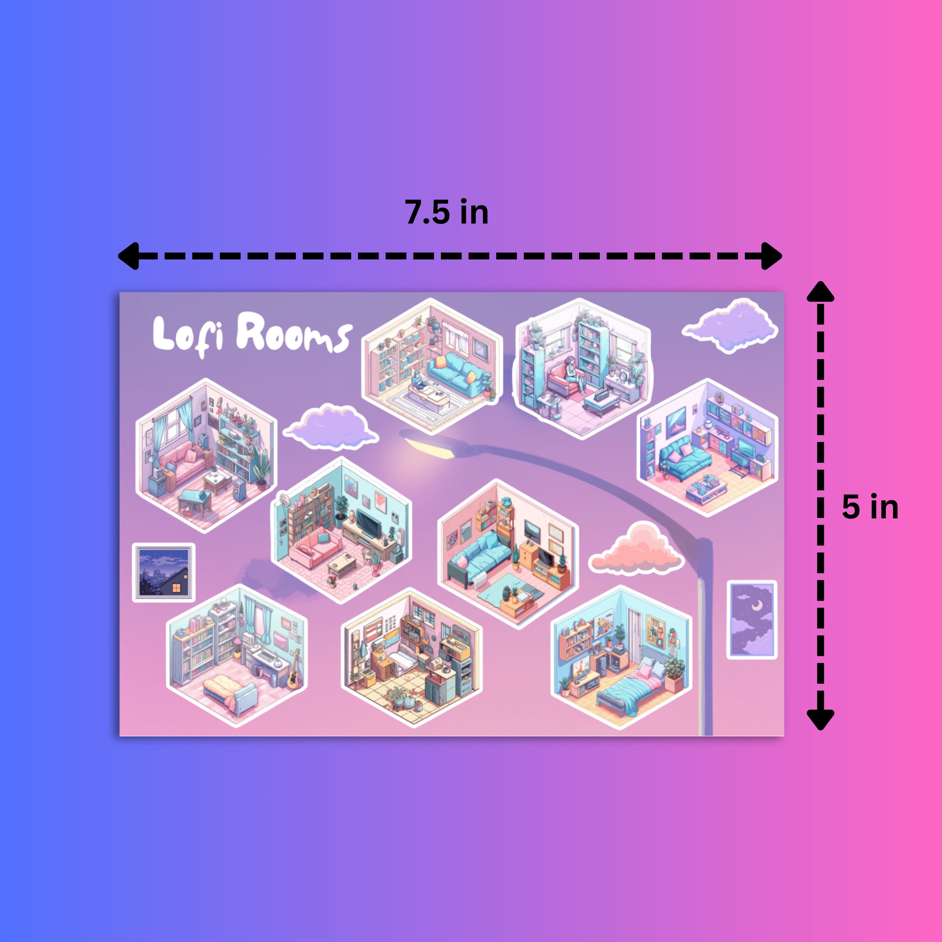Lofi Rooms Sticker Sheet Kawaii Anime Waterproof Scratch-resistant ...