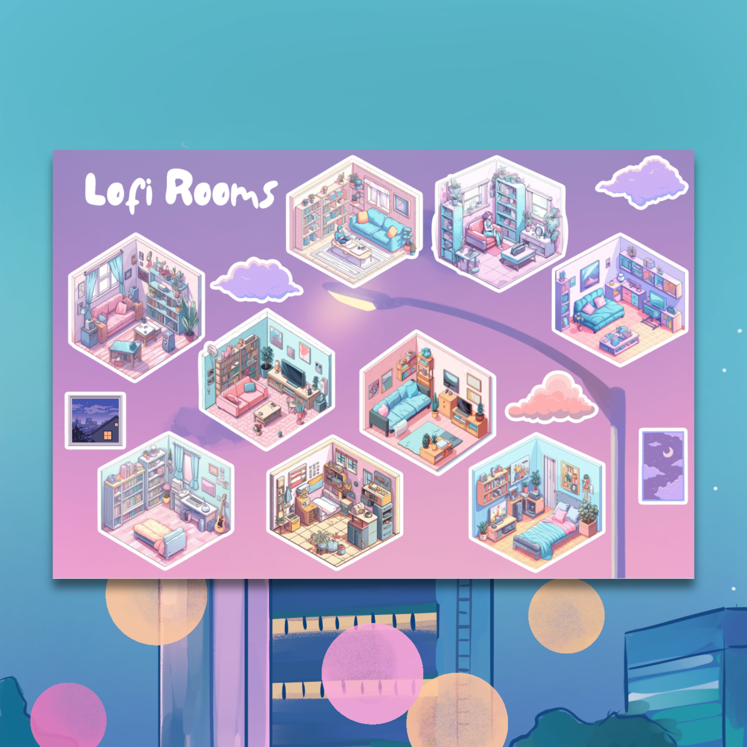 Lofi Rooms Sticker Sheet | Kawaii Anime, Waterproof Vinyl - Etsy