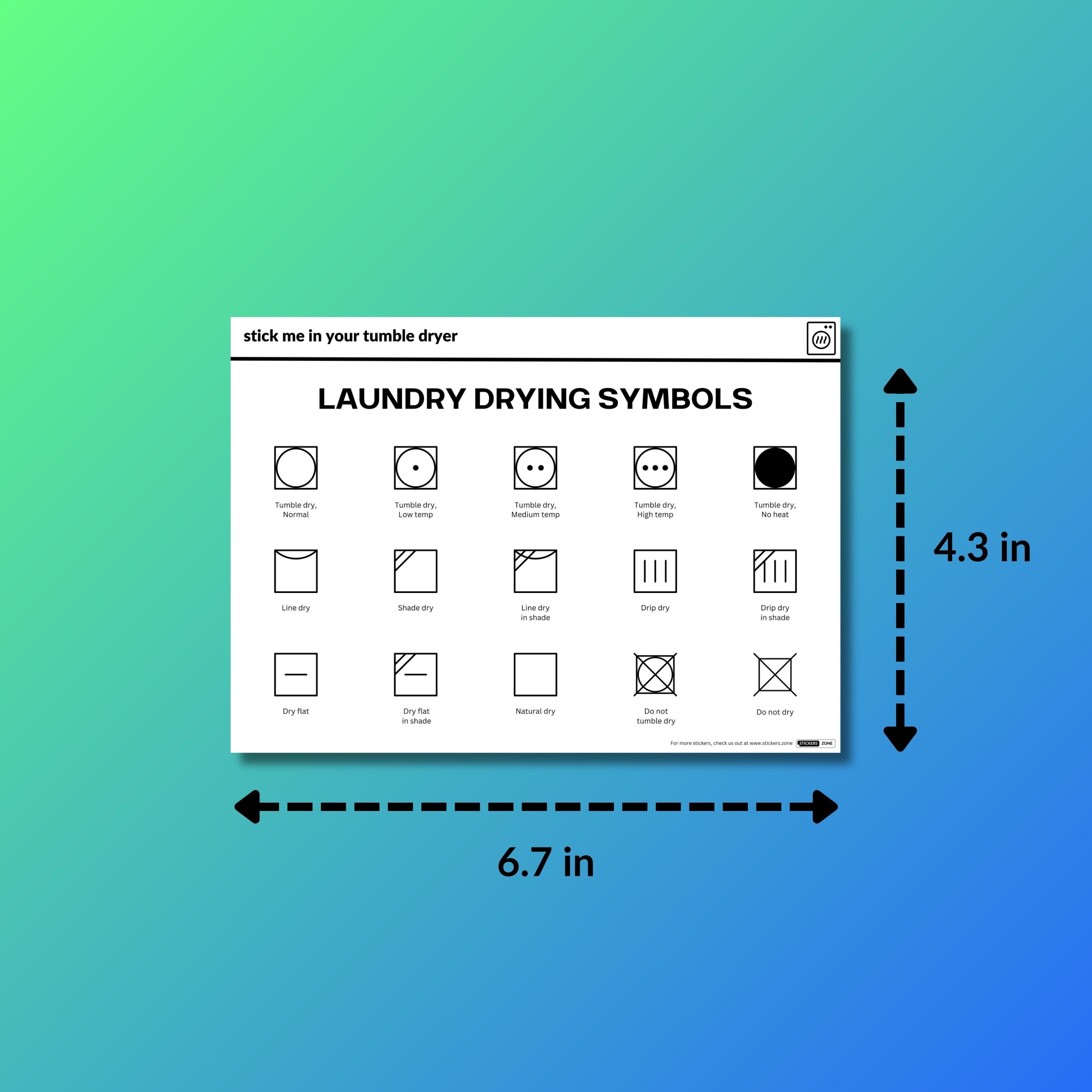 Laundry Symbols Vinyl Sticker Guide Washing Machine Tumble Dryer Flat ...