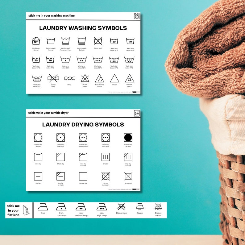 Laundry Symbols Vinyl Sticker Guide | Washing Machine | Tumble Dryer ...