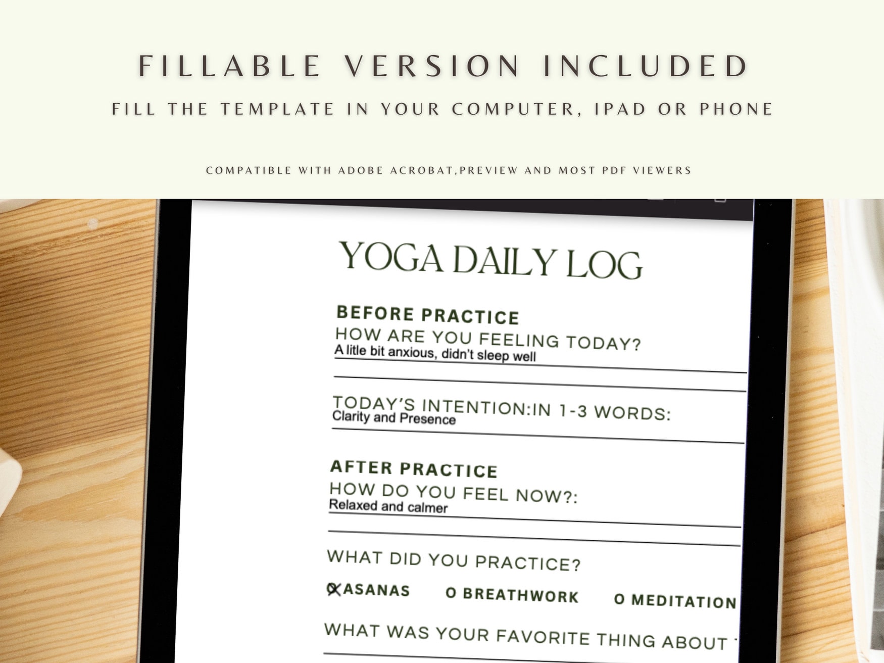 Yoga Practice Log Template | Yoga Journal and Planner | Printable Yoga ...