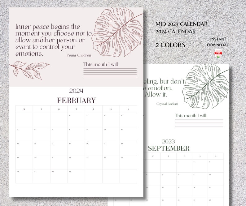 Mindfulness Calendar 2023-2024 Printable Quotes Calendar - Etsy