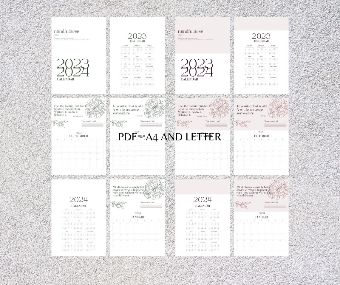 Mindfulness Calendar 2023-2024 Printable Quotes Calendar - Etsy
