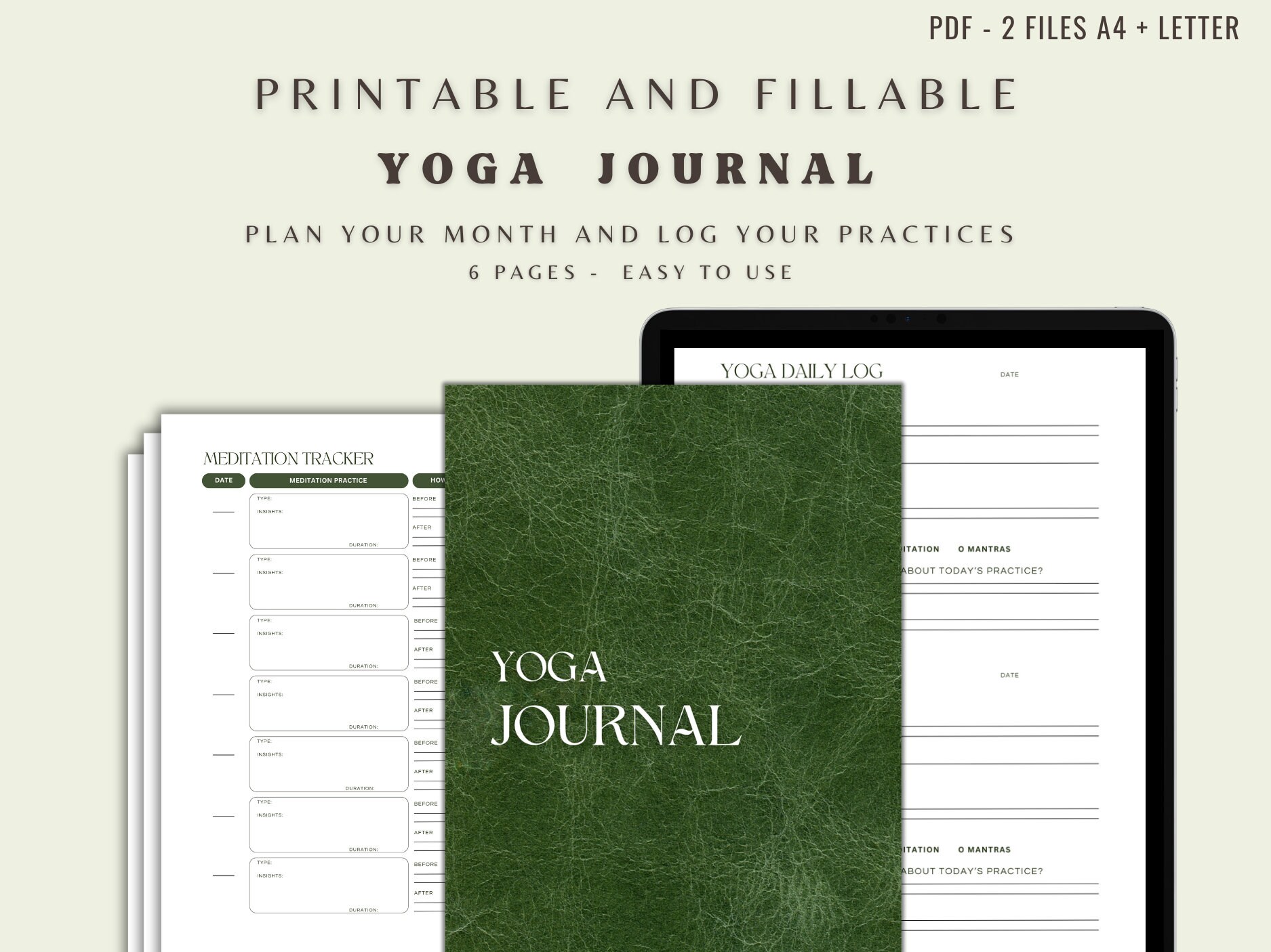 Yoga Journal and Planner Printable and Fillable | Wellness Planner | Meditation Tracker ...