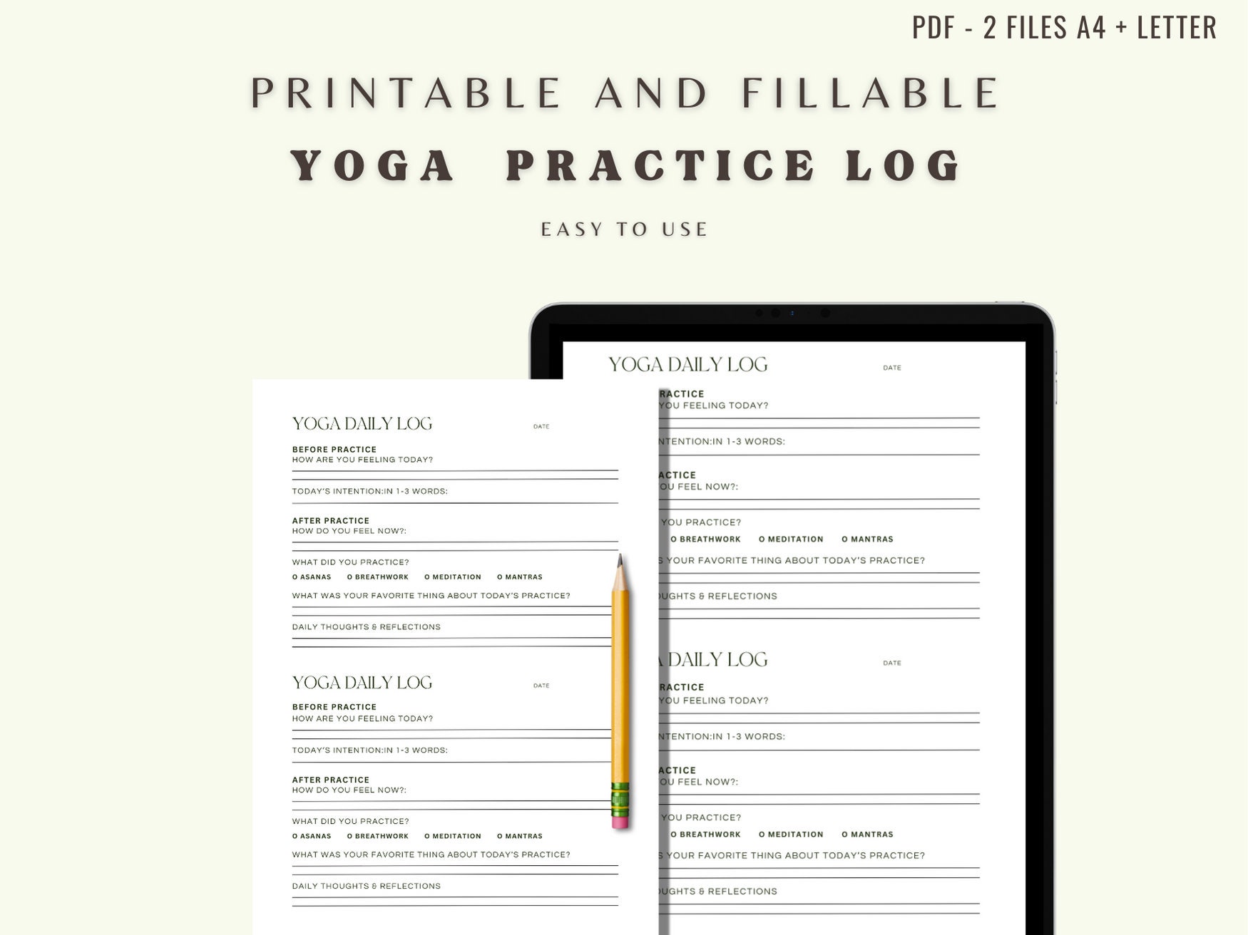Yoga Practice Log Template | Yoga Journal and Planner | Printable Yoga ...