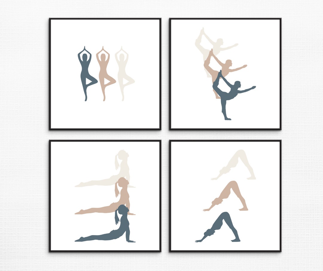 Neutral Yoga Wall Art Set of 4 | Printable Yoga Wall Art | Yoga Studio ...