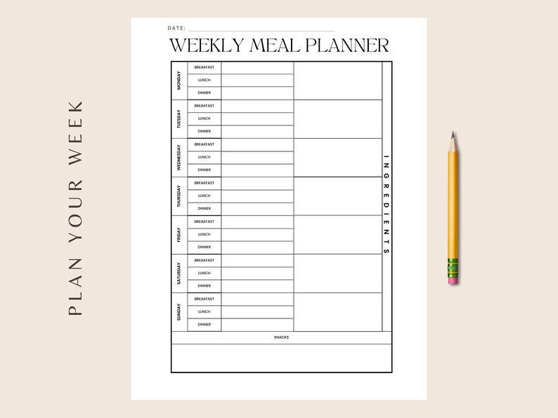 Grocery List and Weekly Meal Planner Printable Template | 7 Day Menu ...