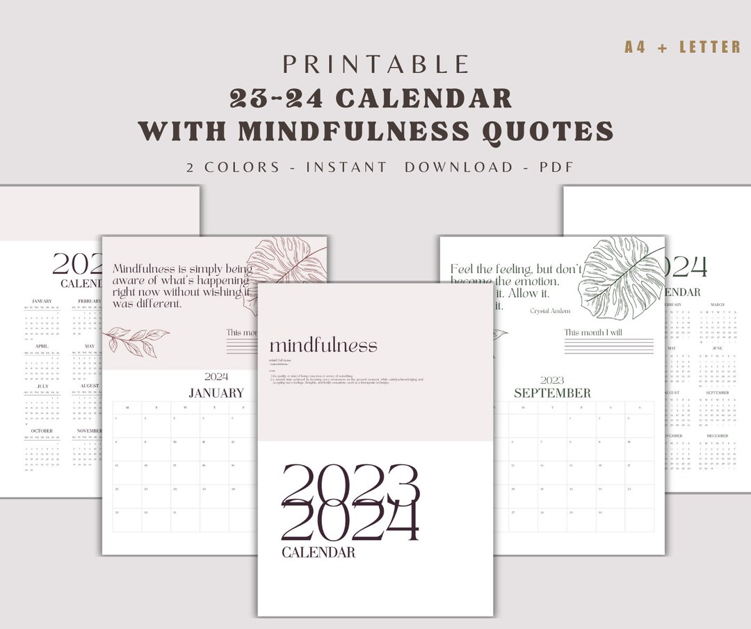 Mindfulness Calendar 2023-2024 Printable | Quotes Calendar | Wall ...