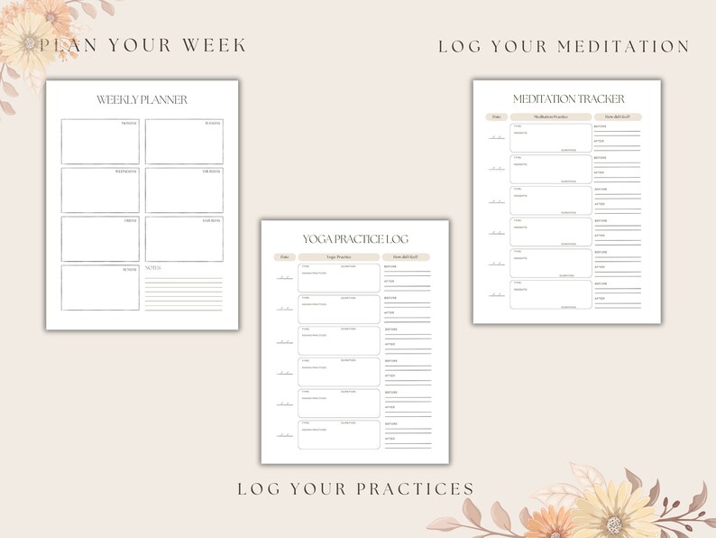 Printable Yoga Journal and Planner Meditation Journal Yoga Routine Planner Monthly Planner ...