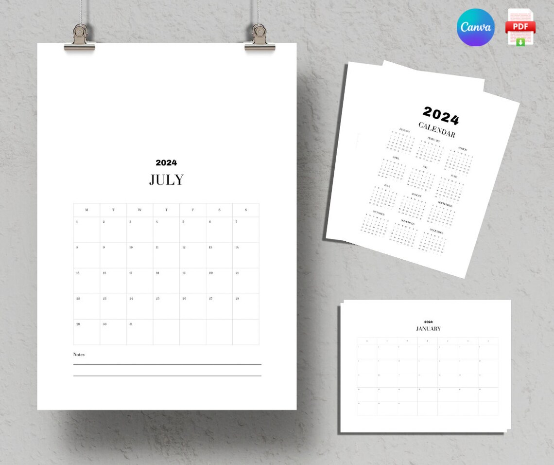 Wall Calendar 2023-2024 Printable and Editable Minimalist - Etsy