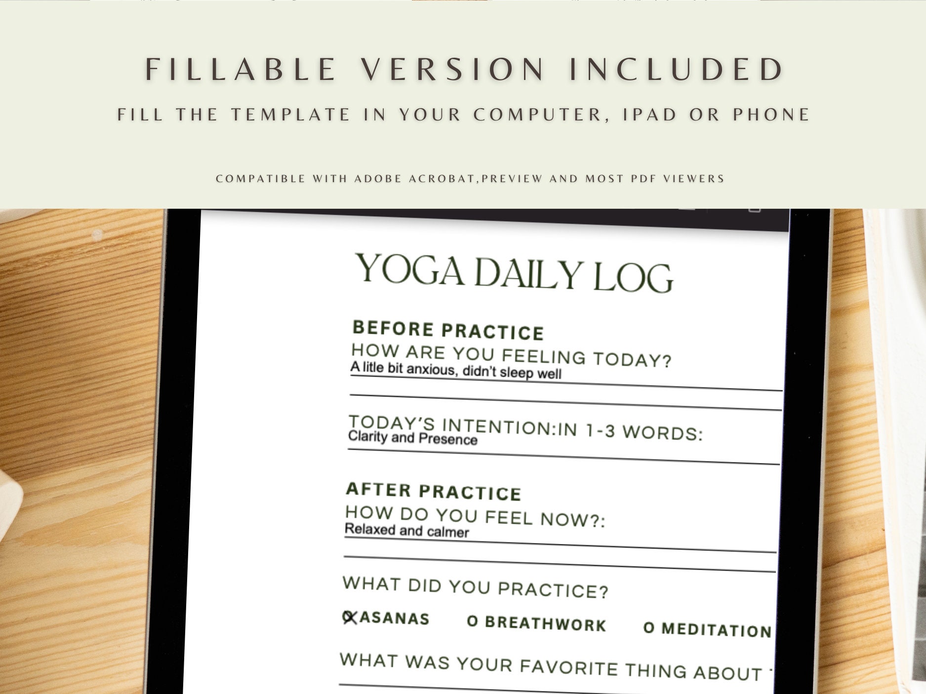 Yoga Journal and Planner Printable and Fillable | Wellness Planner ...