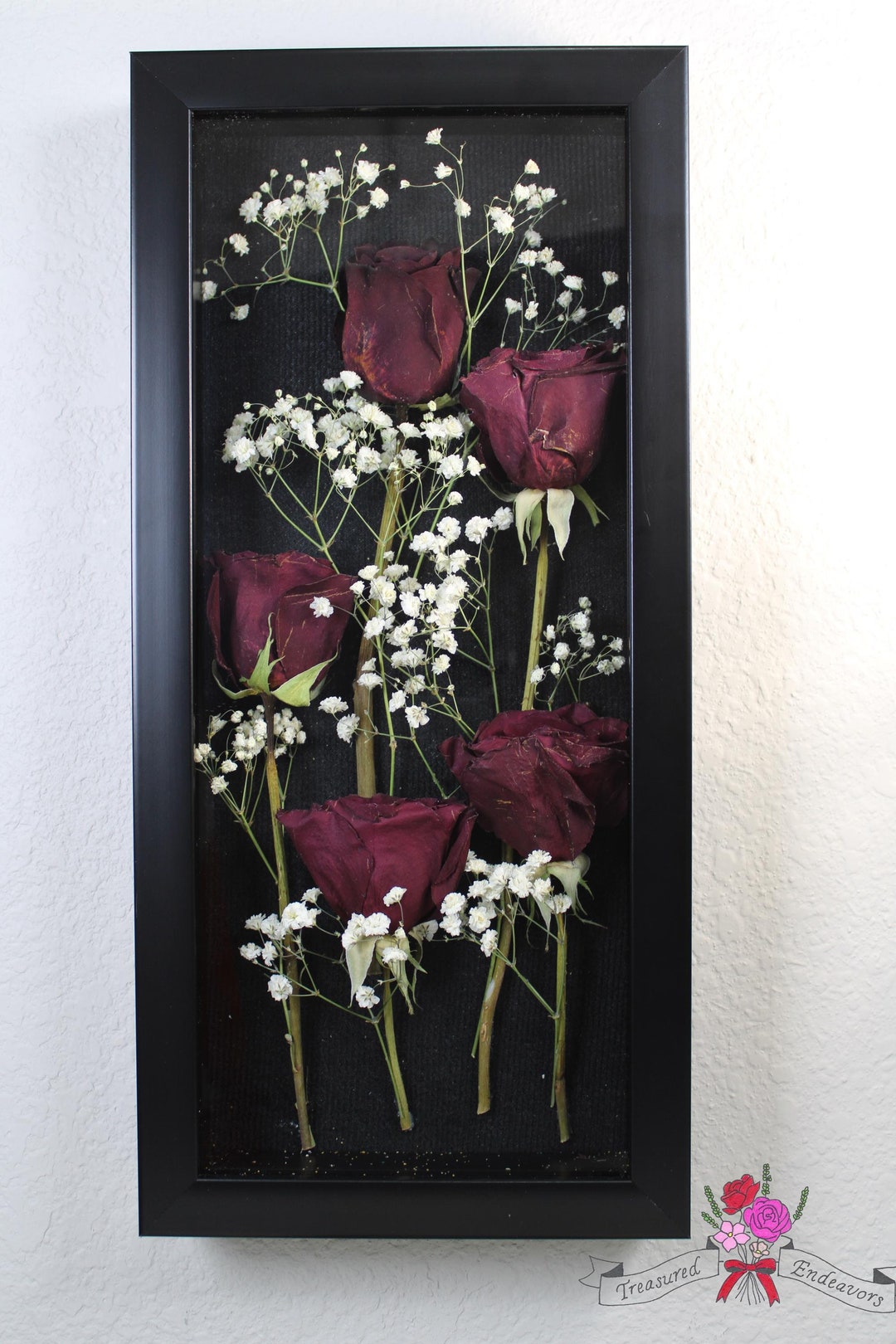 Dried and Preserved Real Red Roses With Babies Breath in Black Vertical ...