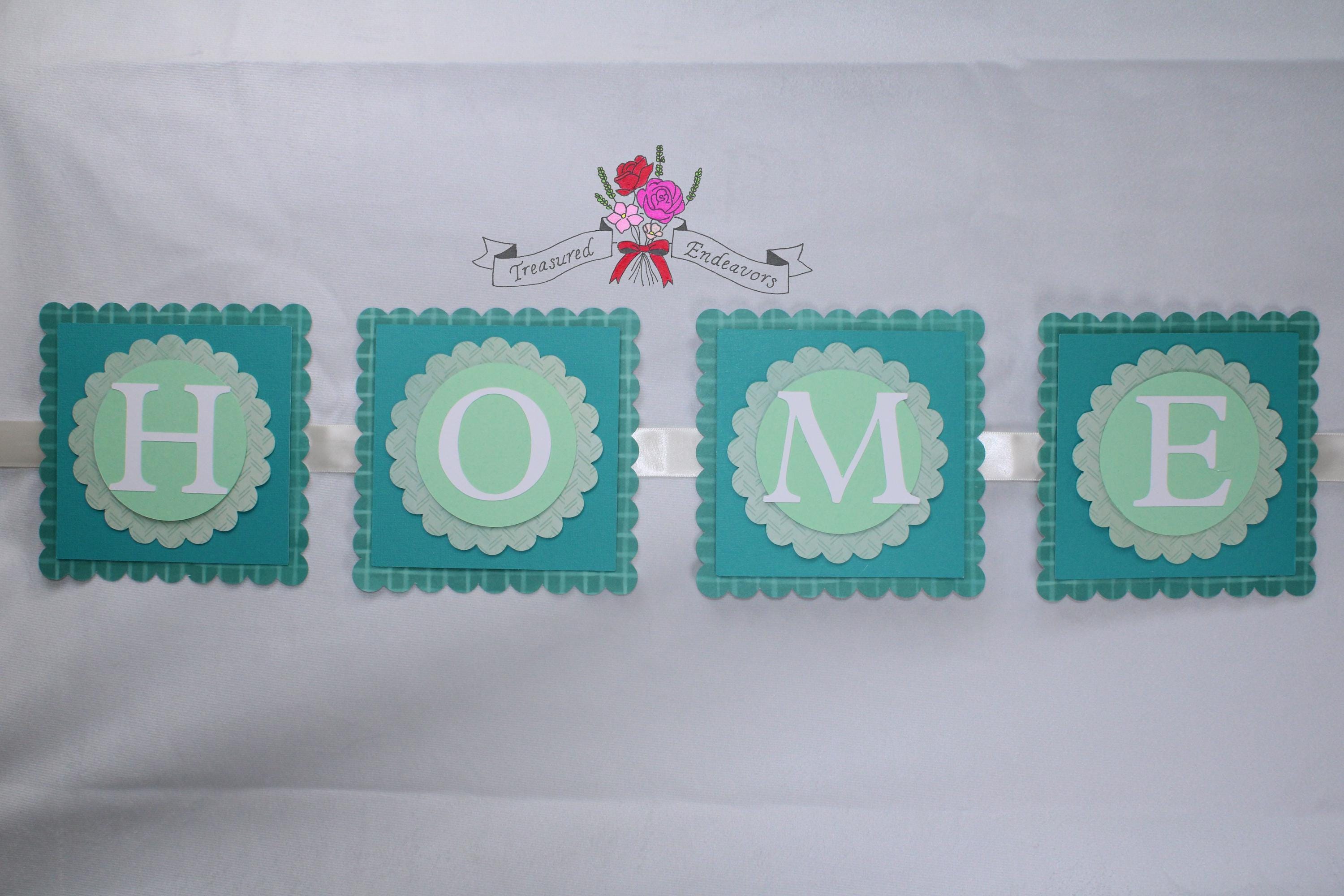 Cheerful Handcrafted HOME Banner With White Letters: in a Cool Blue and ...