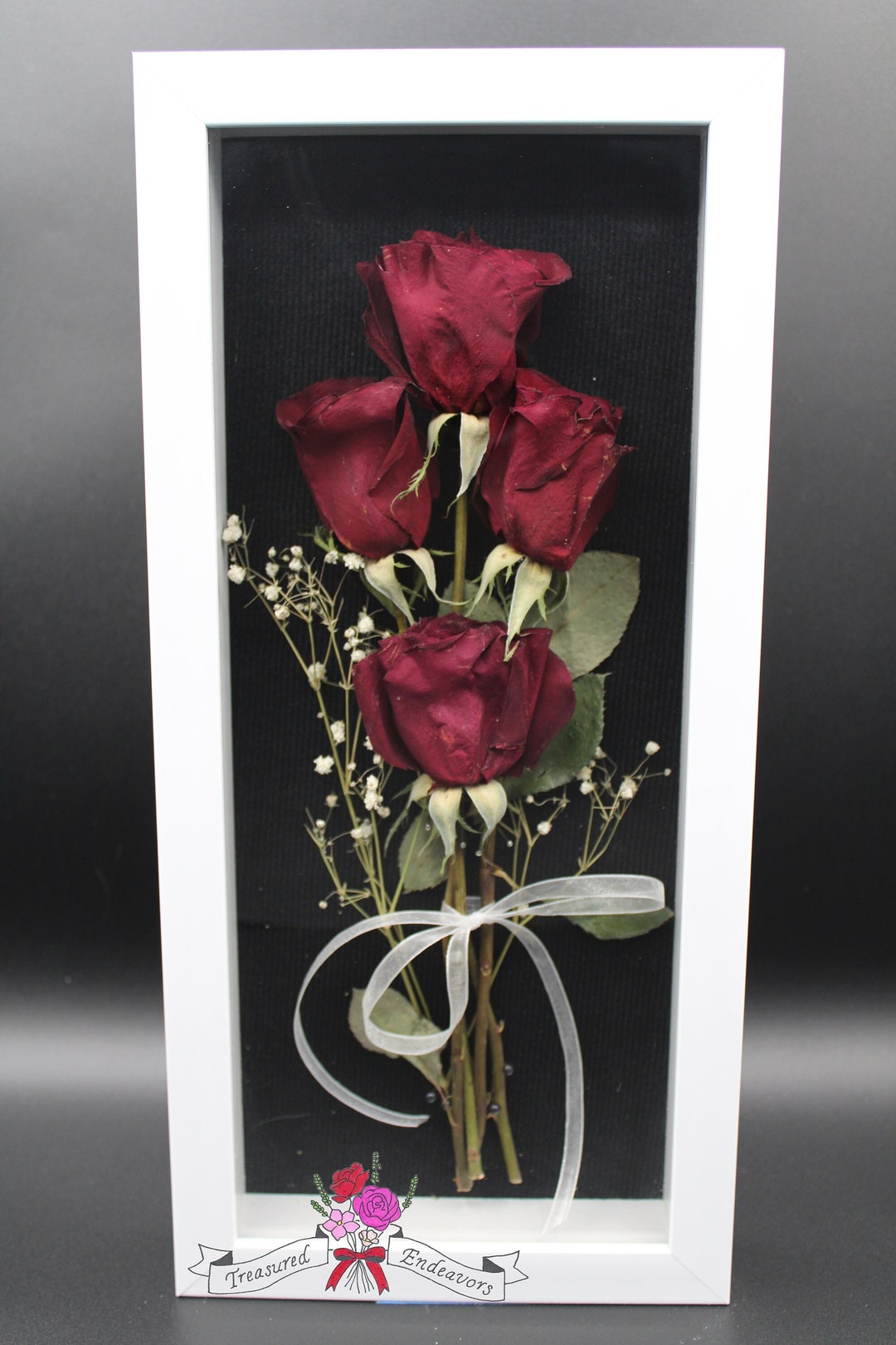 Real Dried Red Rose Bouquet With Babies Breath & Bow or With Gold Leafs ...