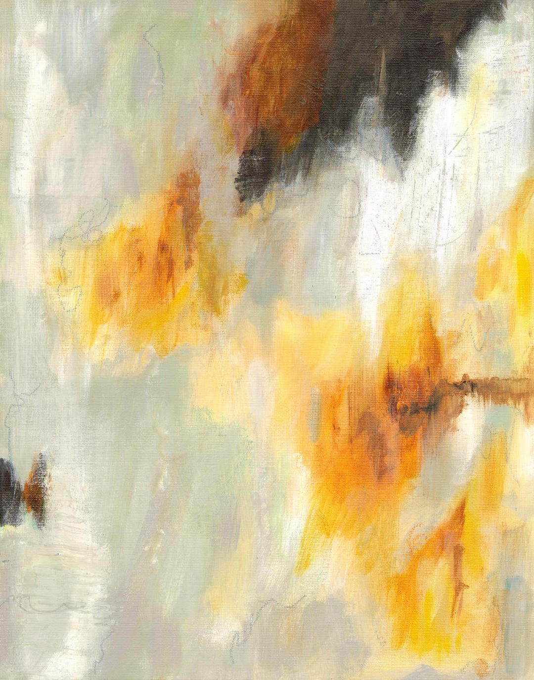 Yellow White Gray Black Abstract Painting, Pair of Abstracts ...