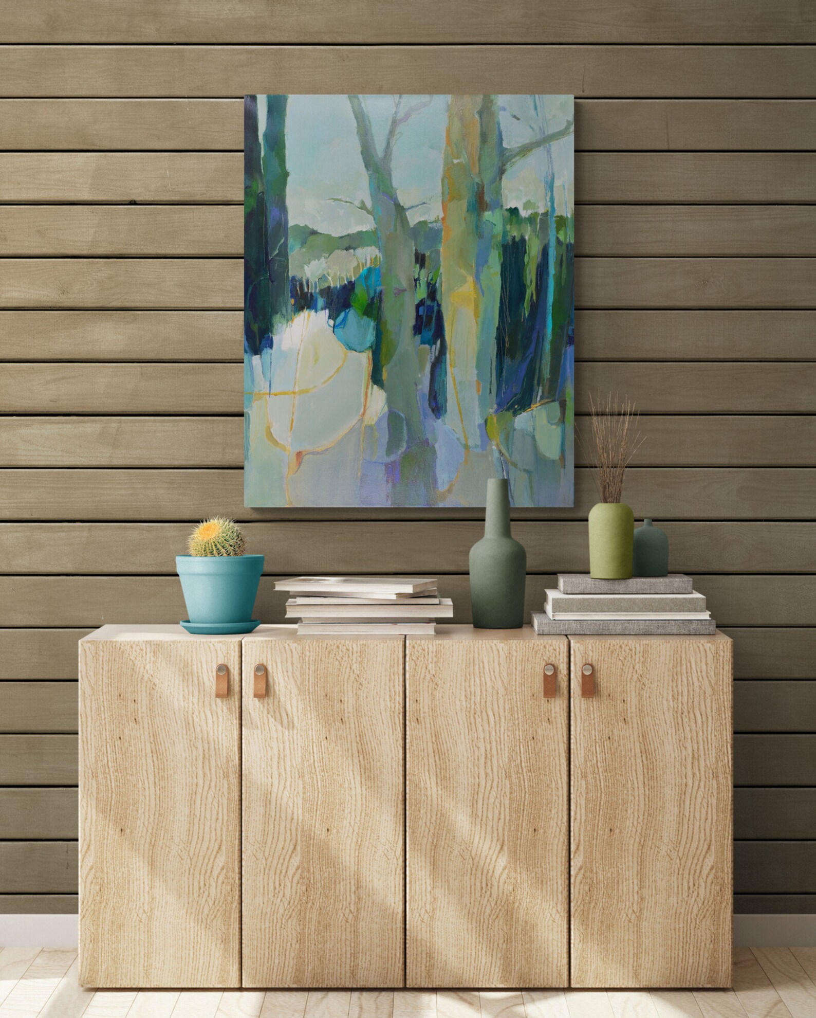 Blue Green Abstract Forest Giclee Print on Canvas - Etsy