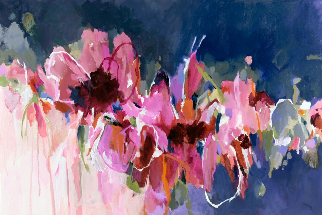Abstract Flower Painting, Large Floral Abstract Painting, Bright ...