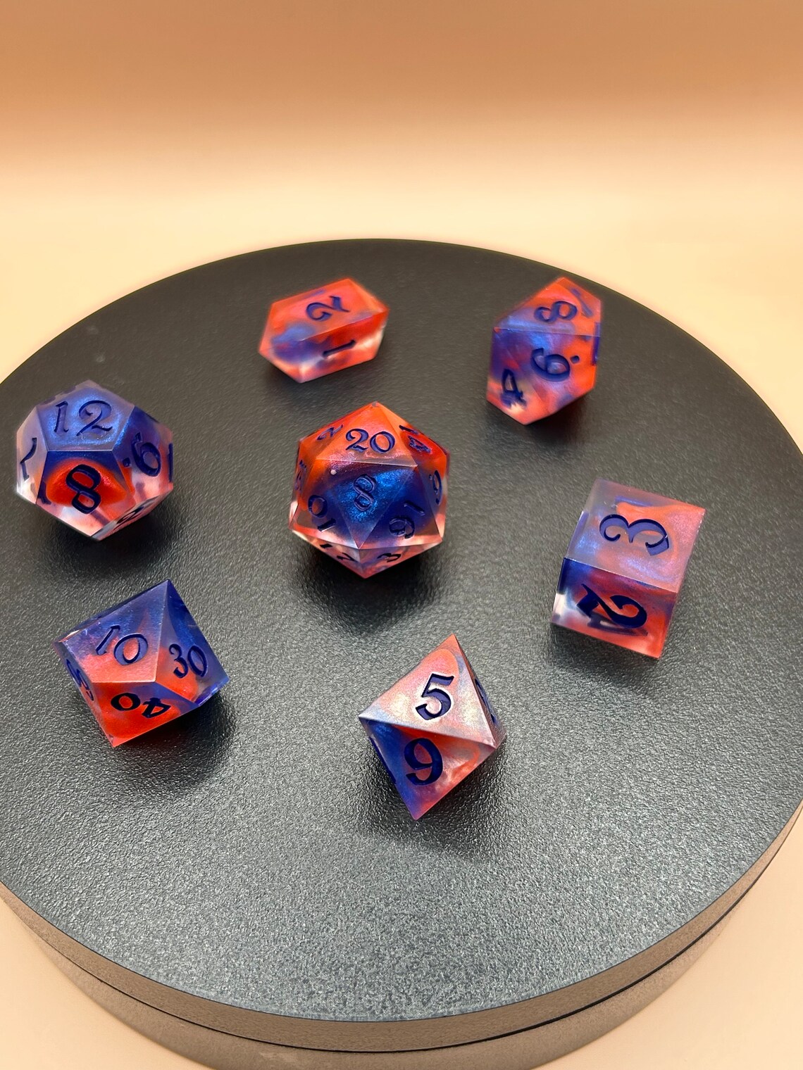 Red & Blue Dice - 7 Piece Handmade Crystal Dice Set - Sharp Edge - Etsy