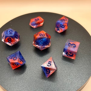 Red & Blue Dice - 7 Piece Handmade Crystal Dice Set - Sharp Edge - Etsy