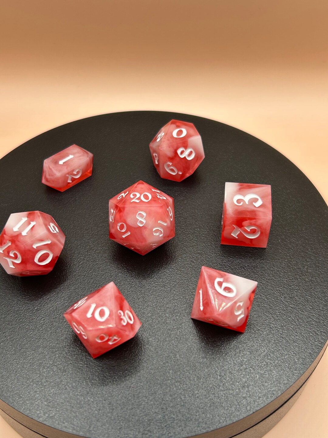 Strawberries & Cream 7 Piece Handmade Dice Set Share Edge - Etsy