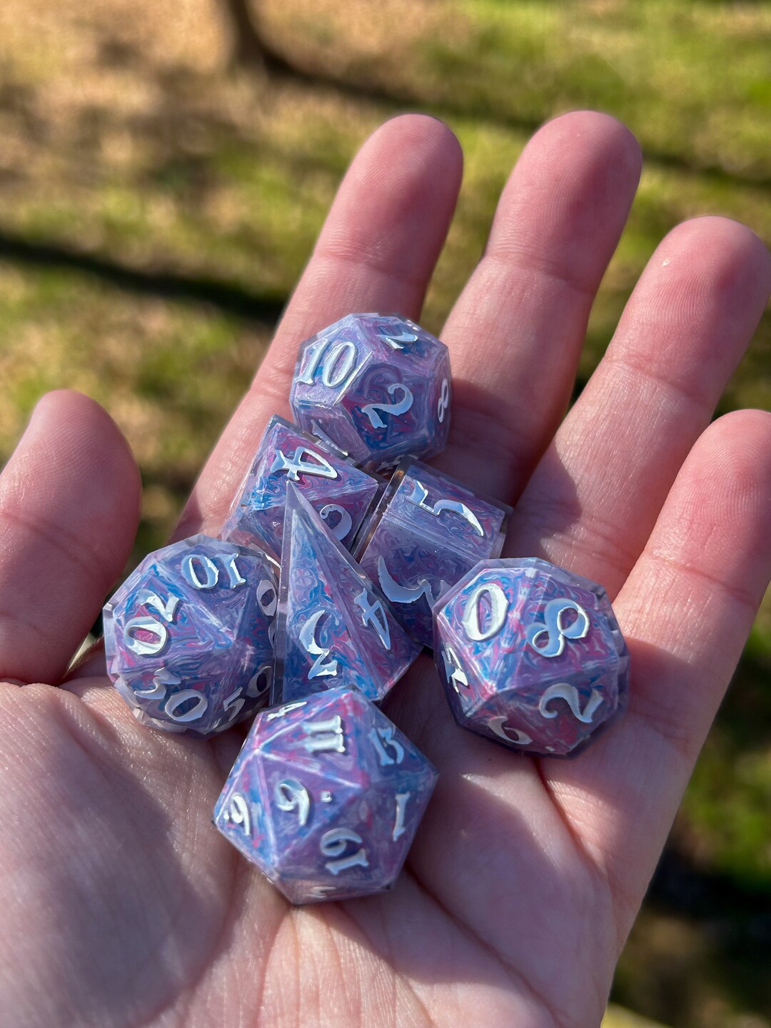 Ripple Effect 7 Piece Hand-painted Crystal Dice Set Custom Fox Bottle ...