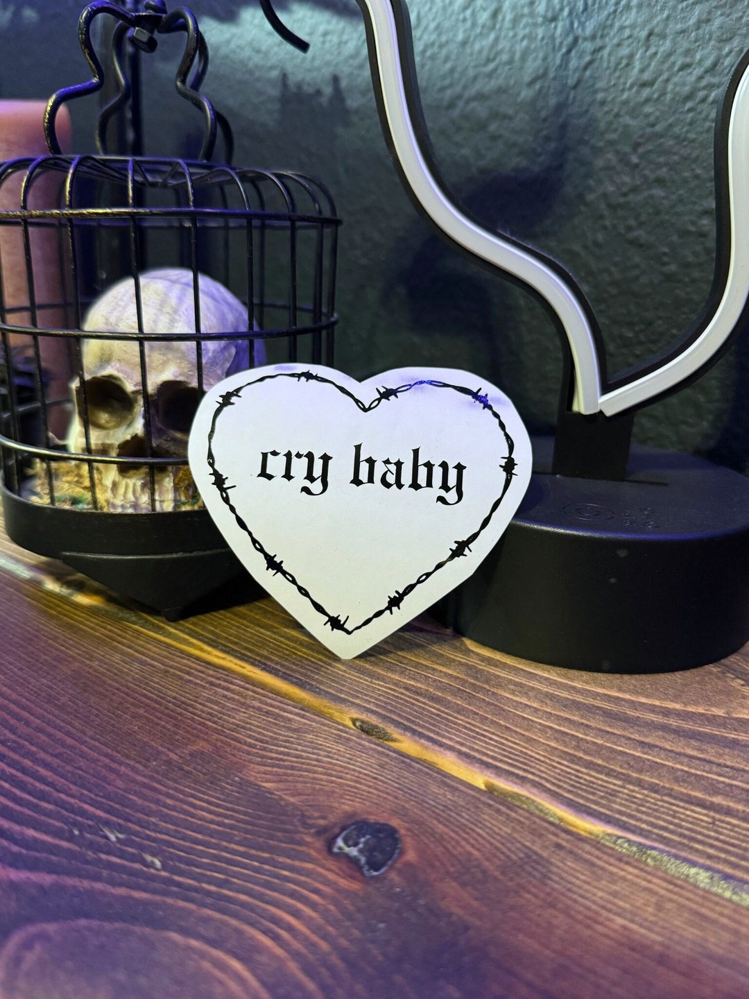 Cry Baby Vinyl Decal With Barbed Wire Heart | Edgy Grunge Sticker - Etsy