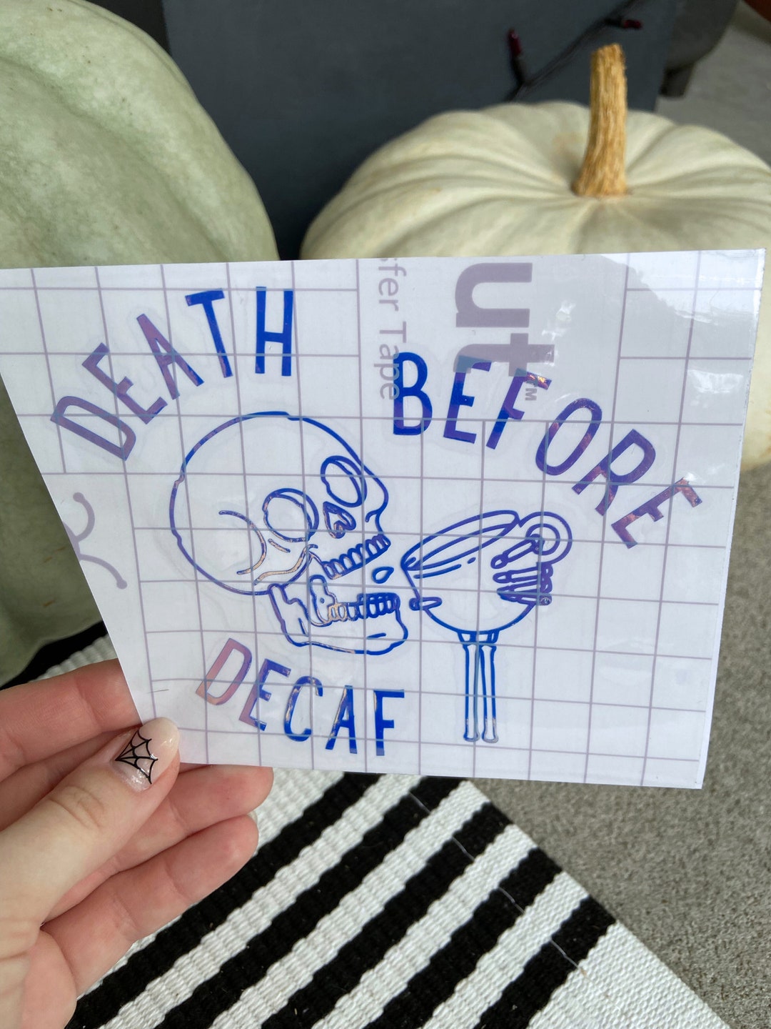 Skull & 'death Before Decaf' Vinyl Sticker Bold - Etsy