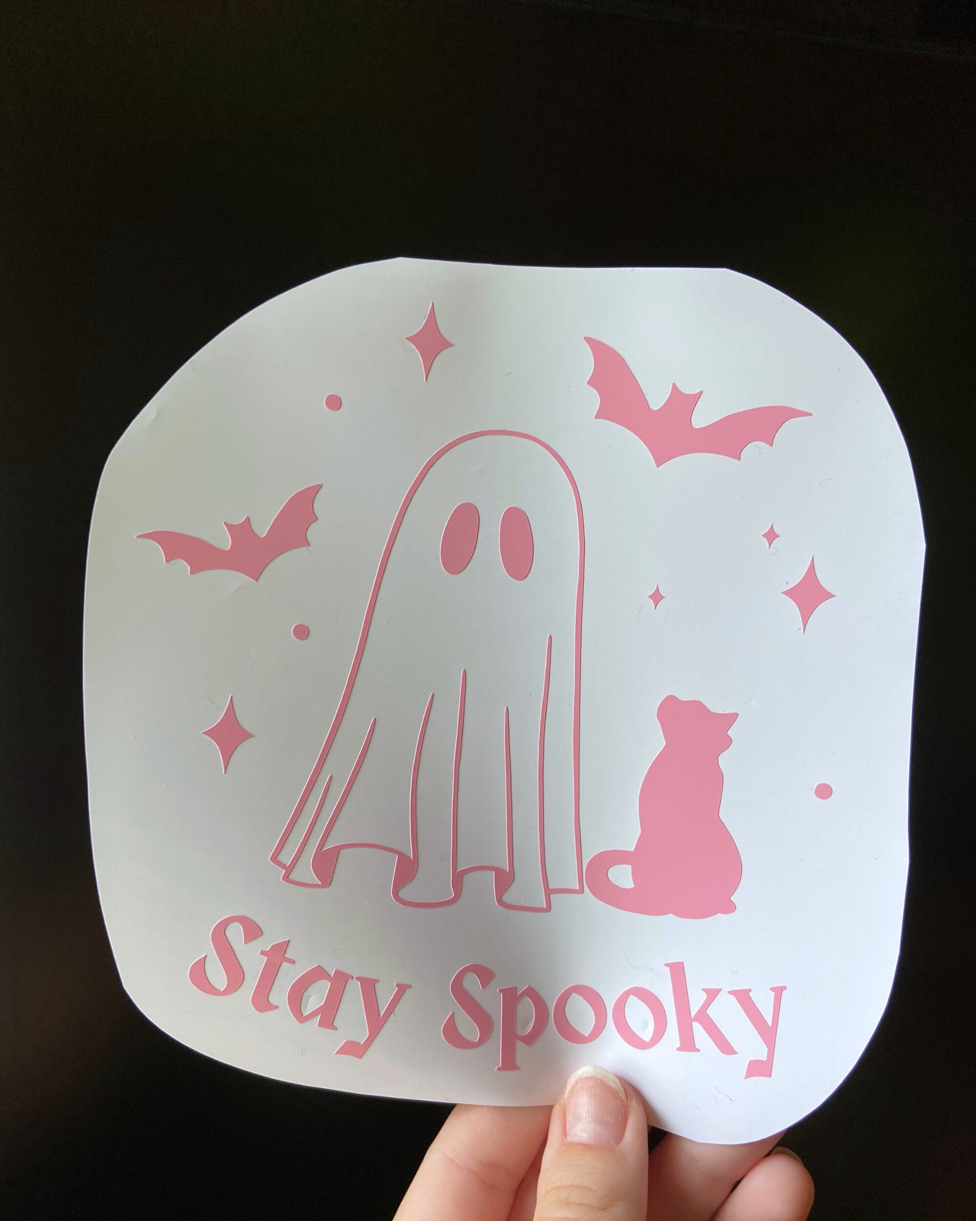 Stay Spooky Ghost With Cat Vinyl Sticker Enchanting Decal With Bats ...