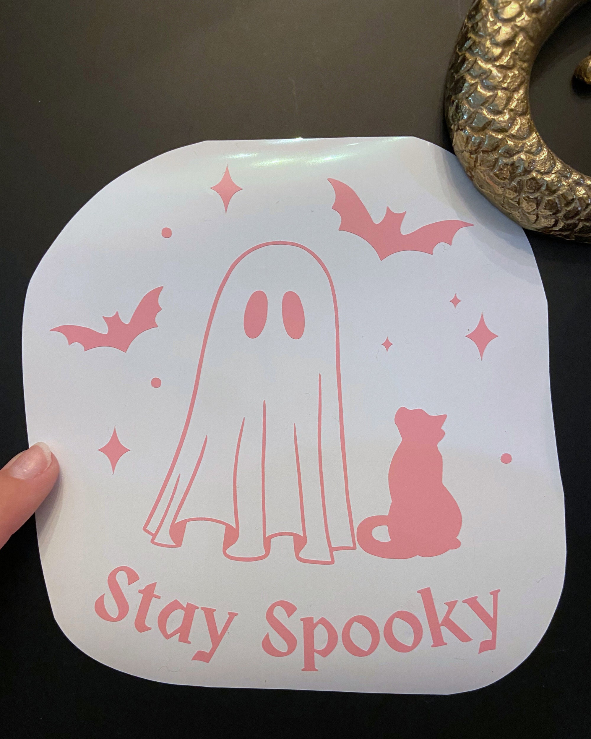 Stay Spooky Ghost With Cat Vinyl Sticker Enchanting Decal With Bats ...