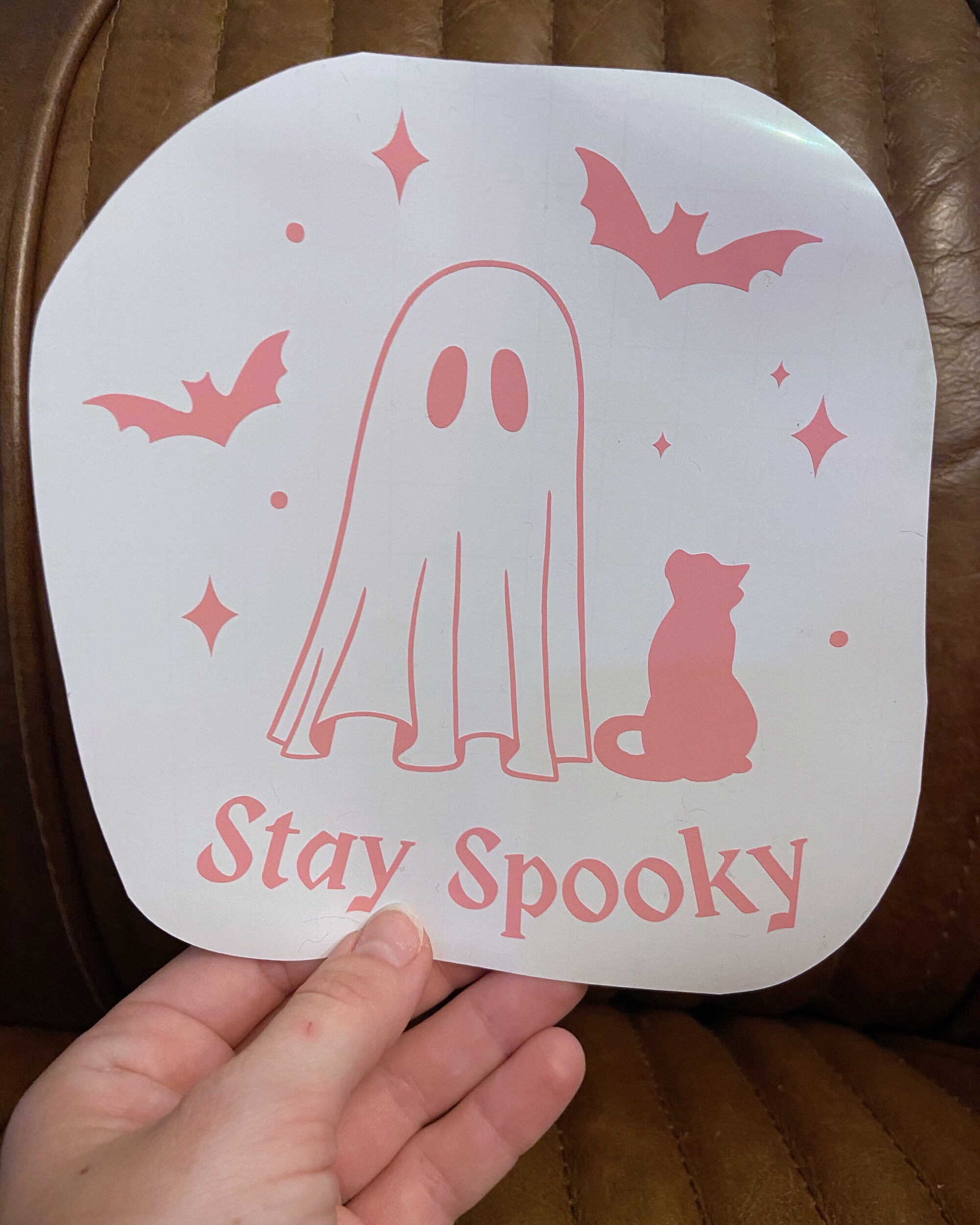Stay Spooky Ghost With Cat Vinyl Sticker Enchanting Decal With Bats ...