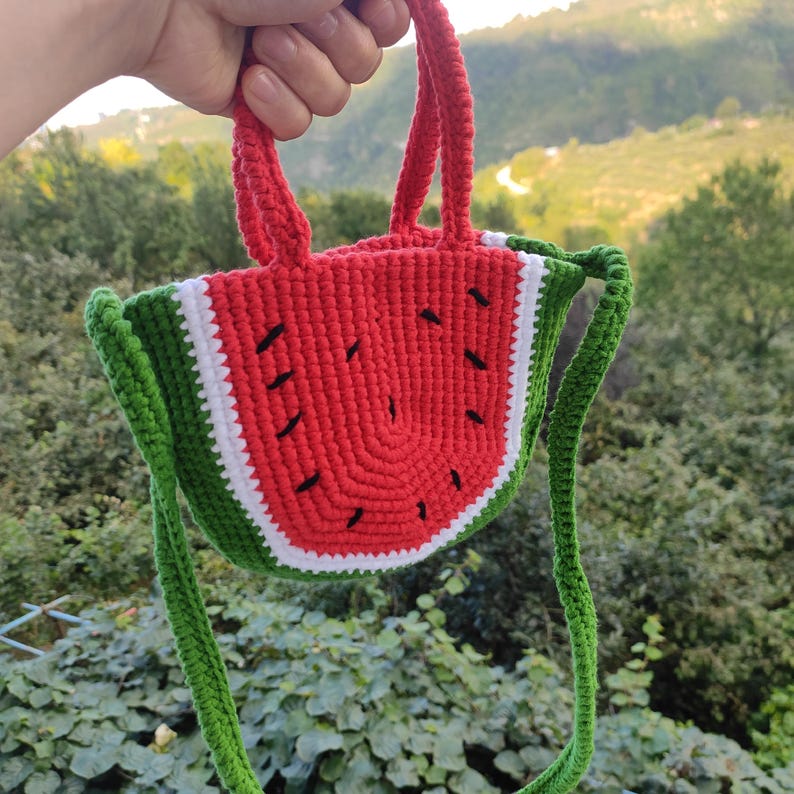 Crochet Watermelon Bag, Palestine Products, Crochet Mini Bag ...