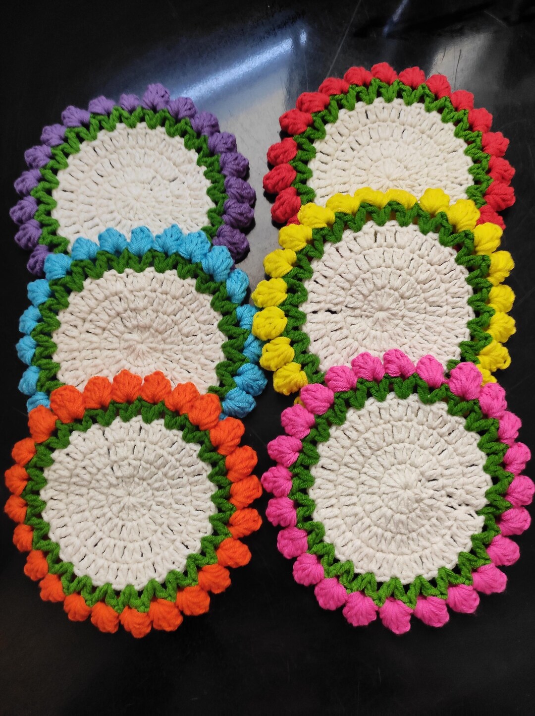 Handmade Crochet Tulip Coasters: Colorful Kitchen Decor, Set of 6 - Etsy