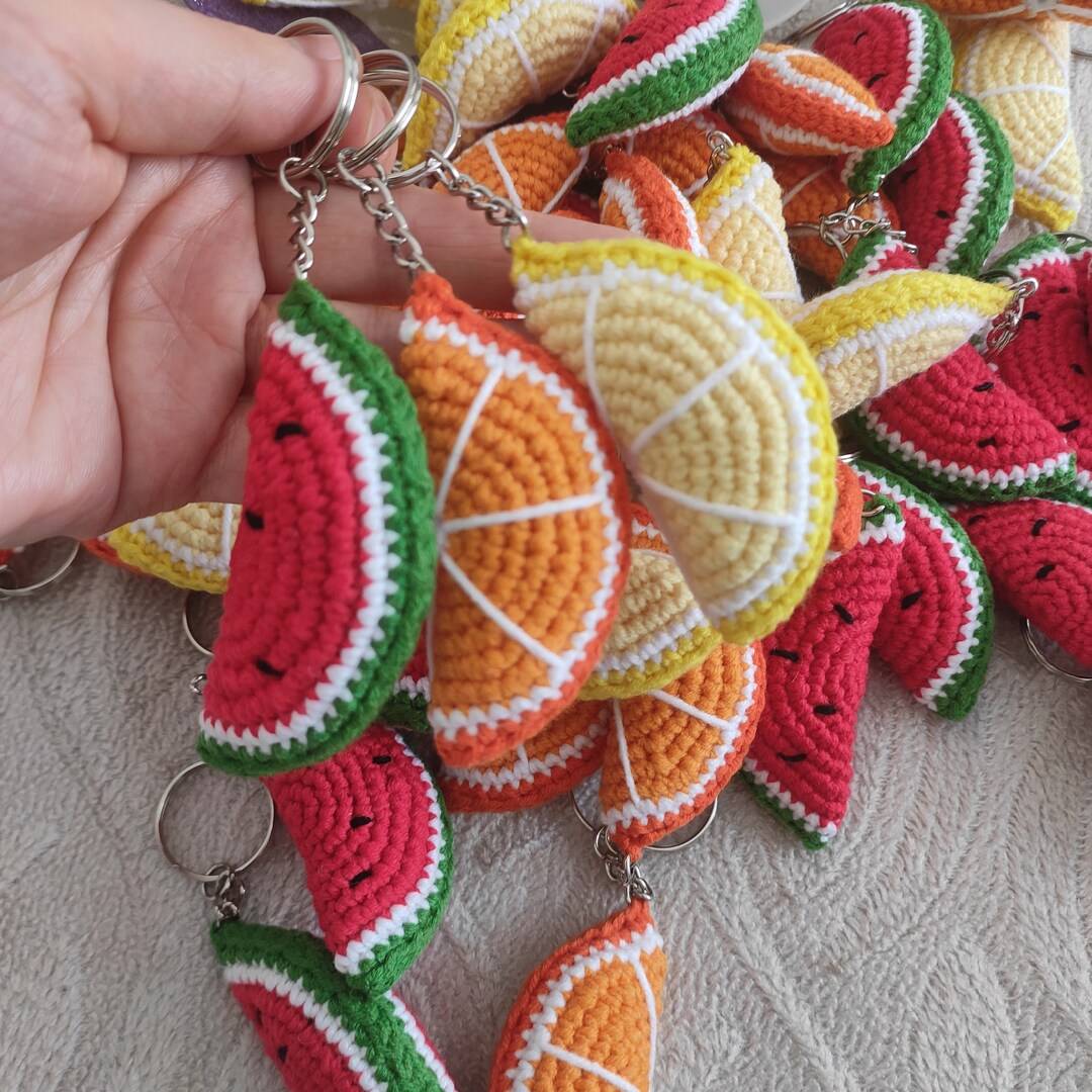 Amigurumi Fruit Keychain, Keychain Ring, Gift Keychain, Watermelon ...