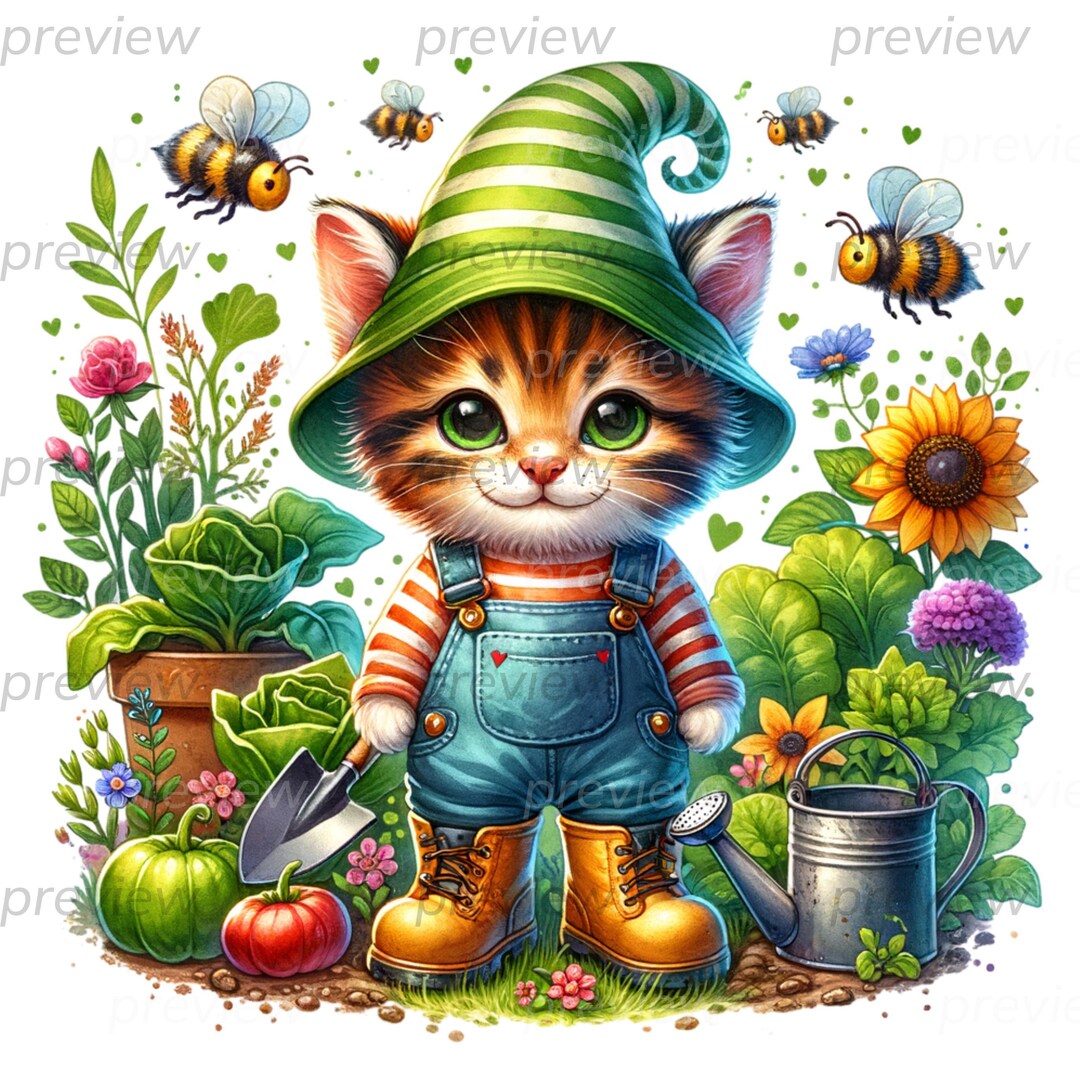 Cute Gnome Kitty Cats Spring Hats & Boots Clipart 5000x5000 300 DPI ...