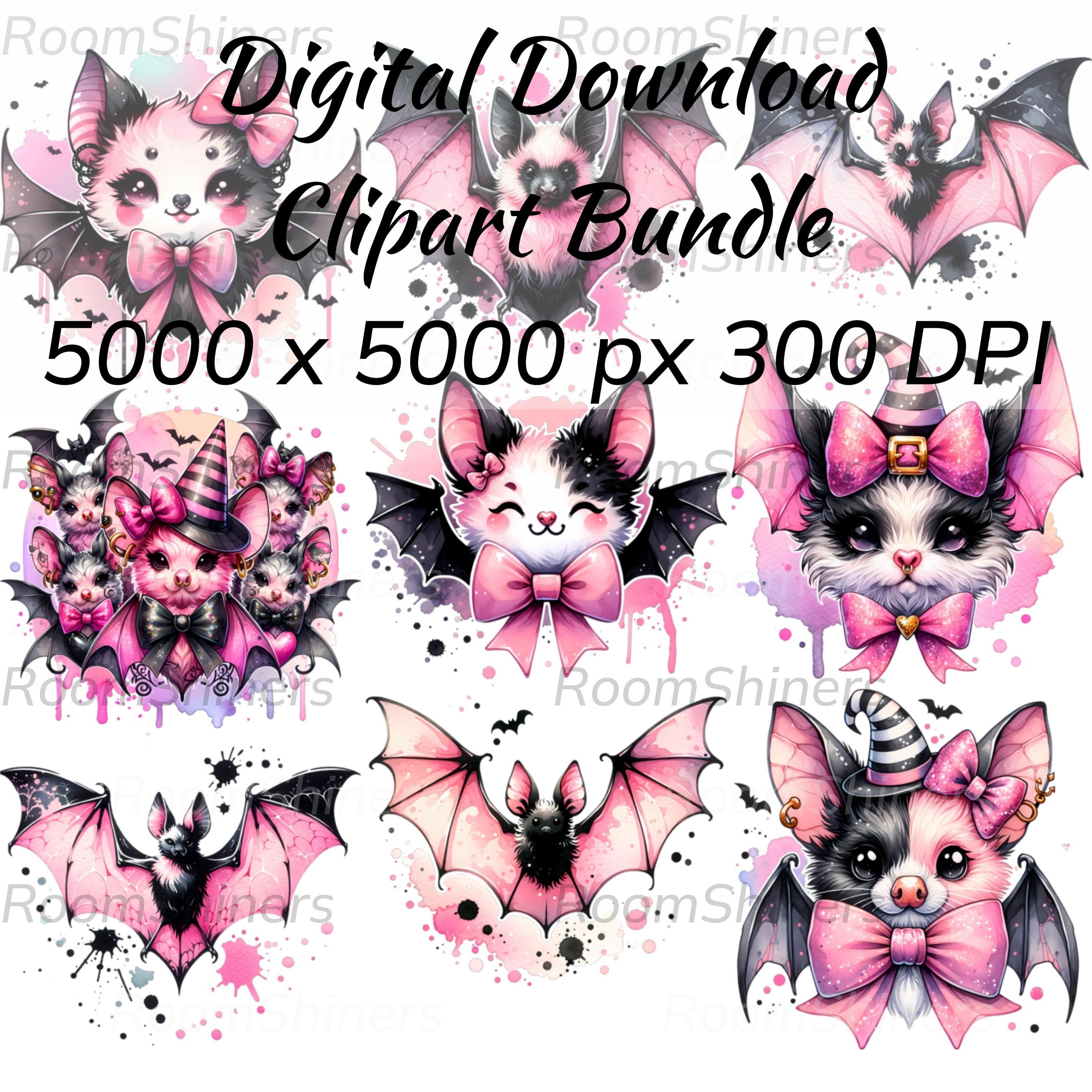 Cute Pink Bat Cat 9 Clipart Bundle Download, Sublimation Design, Wall ...