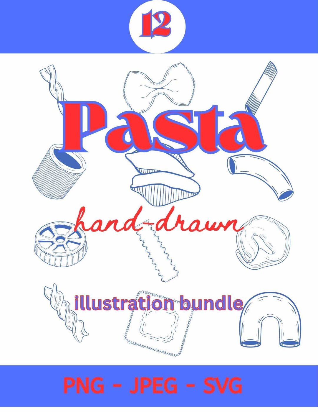 Hand-drawn Pasta Illustration Clipart: Italian Food SVG, PNG, JPEG (set ...