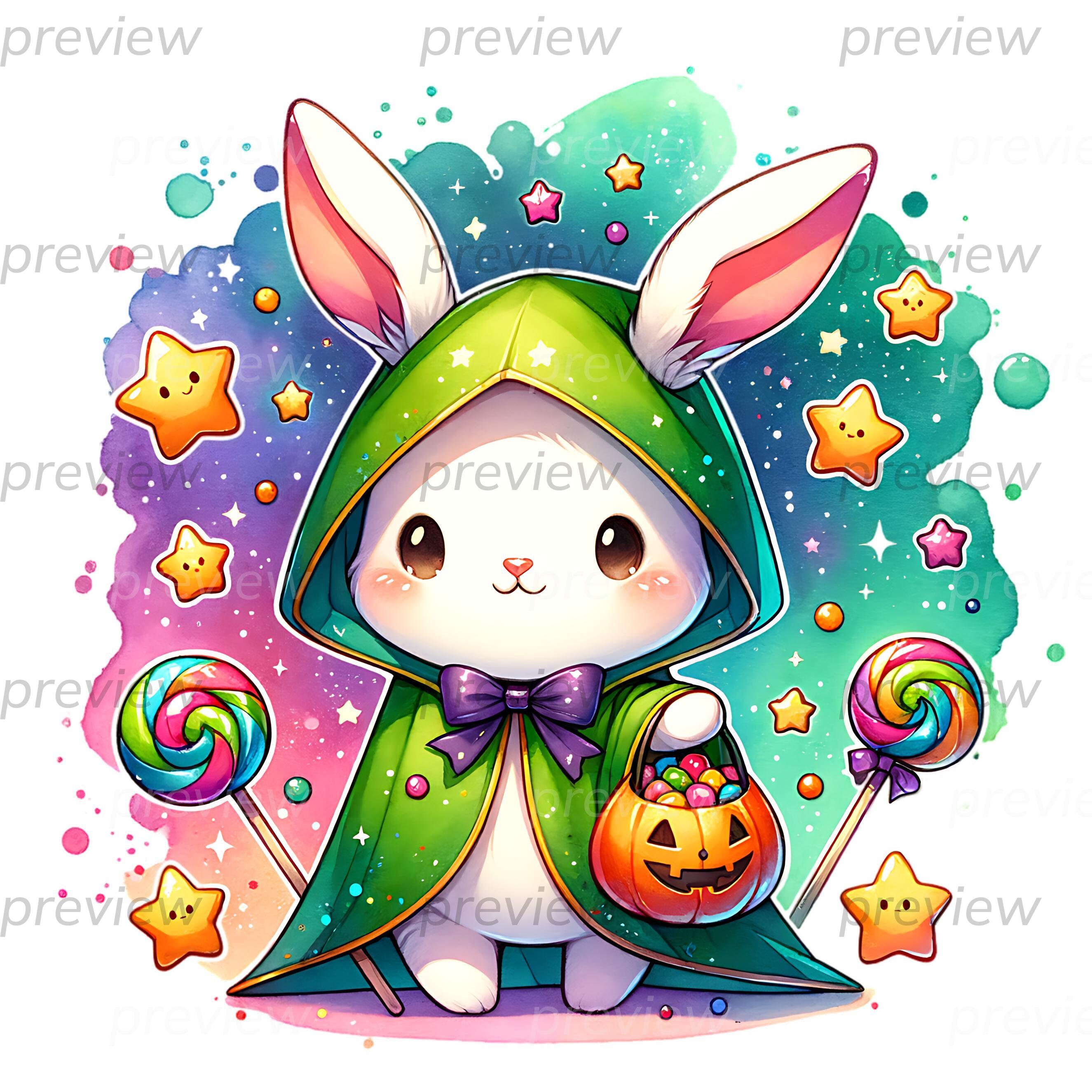 Cute Halloween Bunny Rabbits in Cloaks, Clipart Instant Download ...