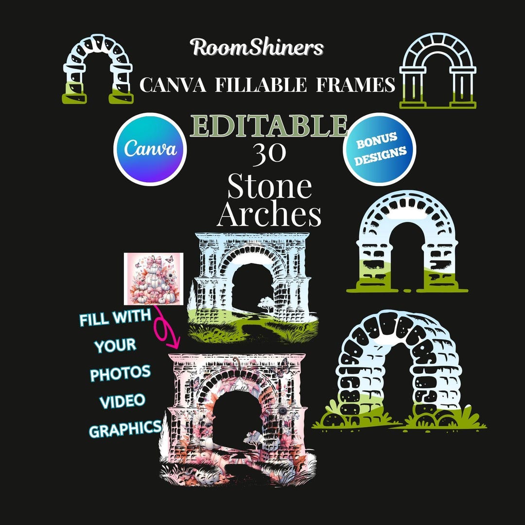 Stone Arches Canva Frames: Botanical Scrapbook, Junk Journal (digital ...