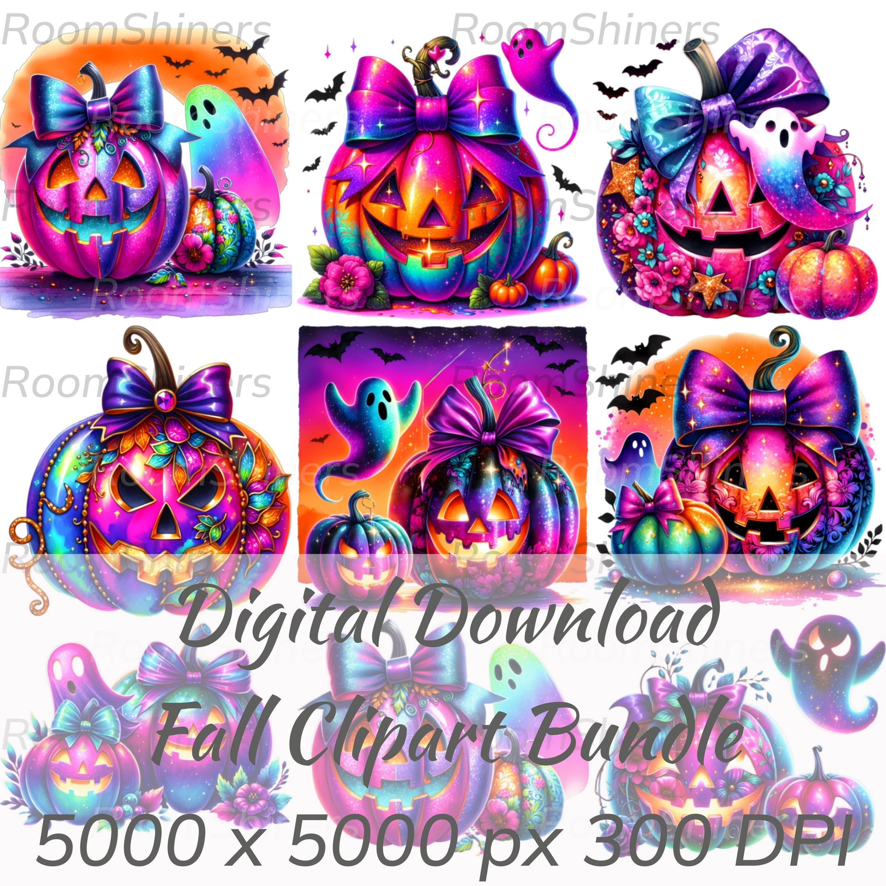 Halloween Clipart Bundle: Rainbow Jack O'lanterns (5000x5000 PNG ...