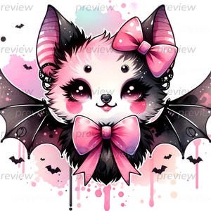 Cute Pink Bat Cat 9 Clipart Bundle Download, Sublimation Design, Wall ...