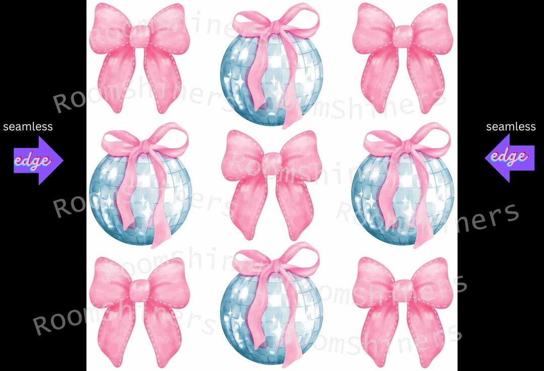 Pink Bows Disco Balls Printable Art: Coquette Tumbler Wrap (digital ...