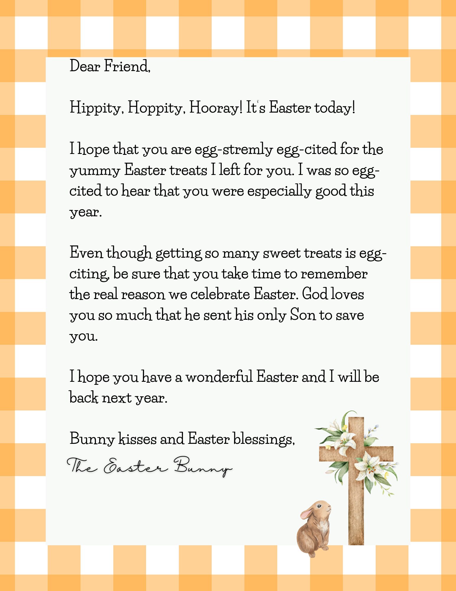 Letter From the Easter Bunny Digital Download Christian Orange Gingham ...