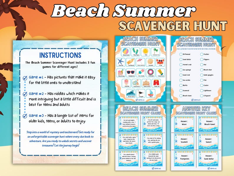 Beach Summer Scavenger Hunt Activity - Etsy