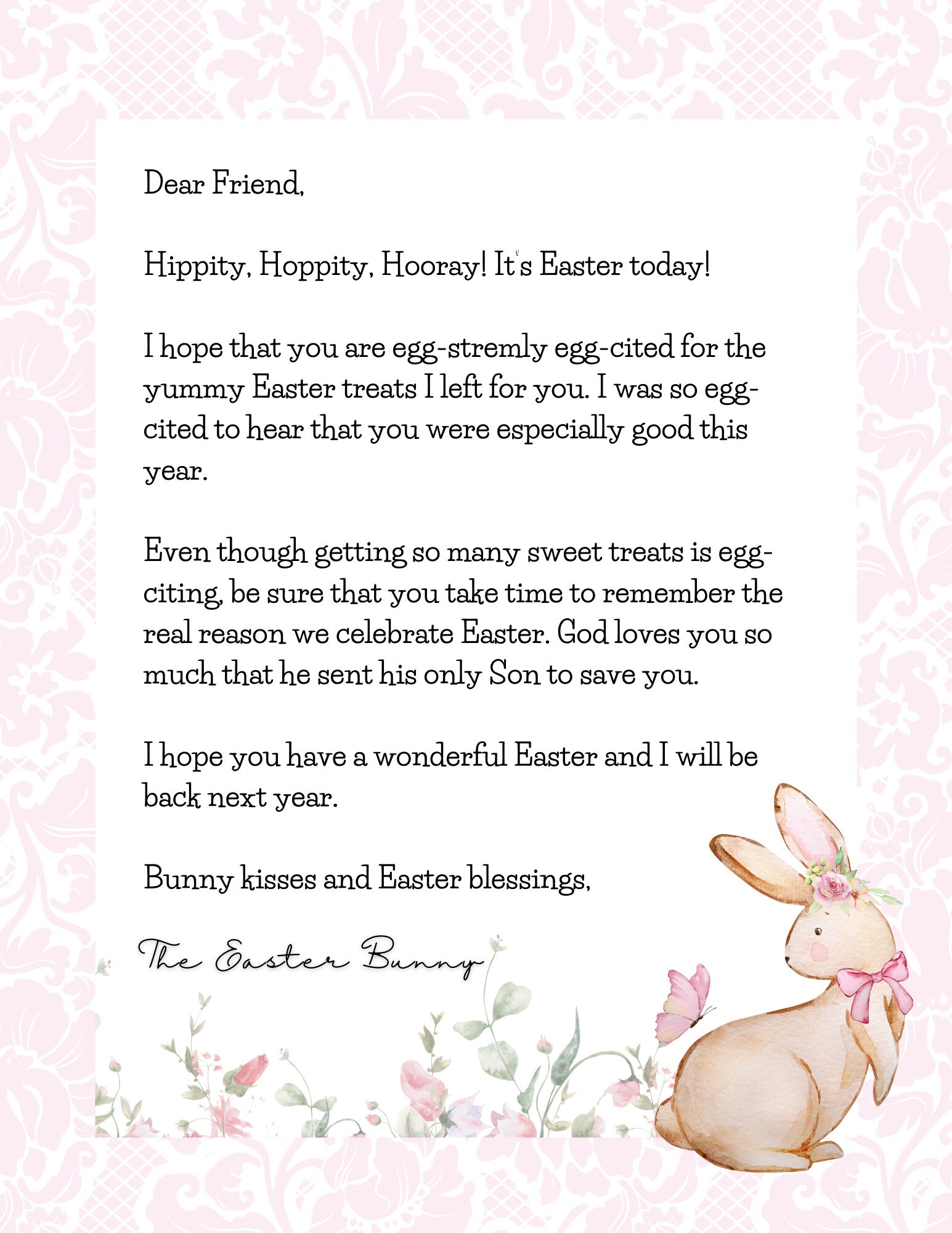 Letter From the Easter Bunny Digital Download Christian Pink Lace ...