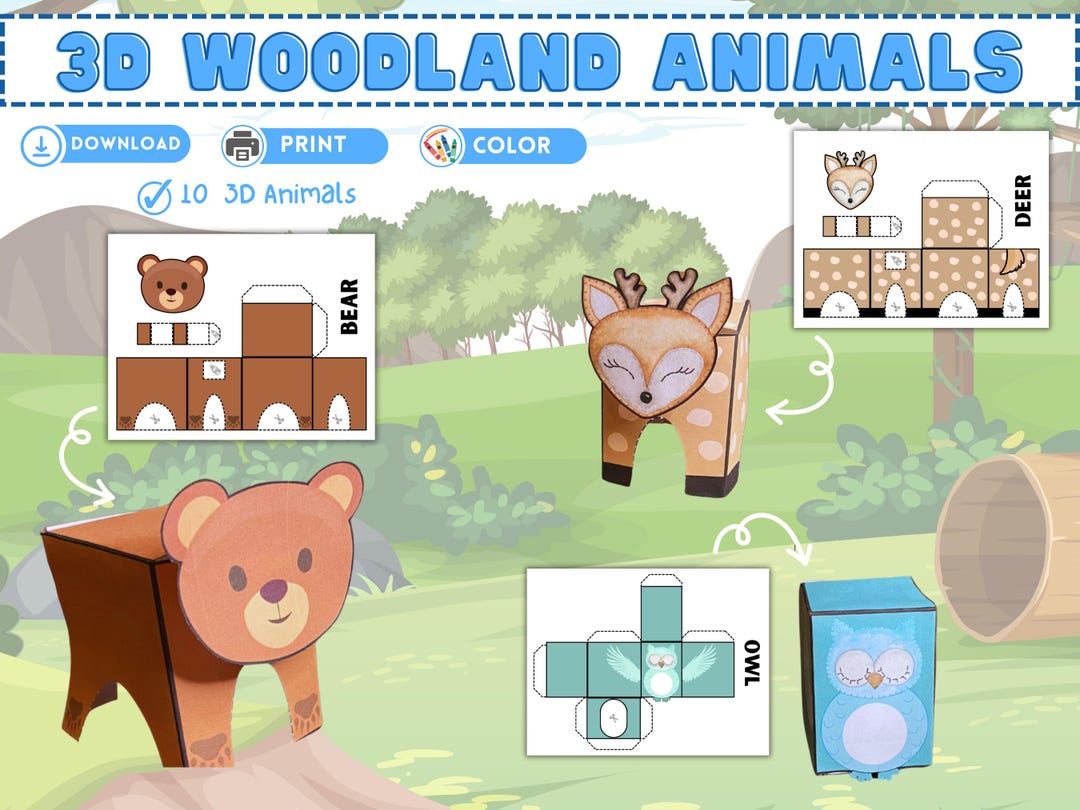 3D Woodland Animals Cut and Glue Activity - Etsy