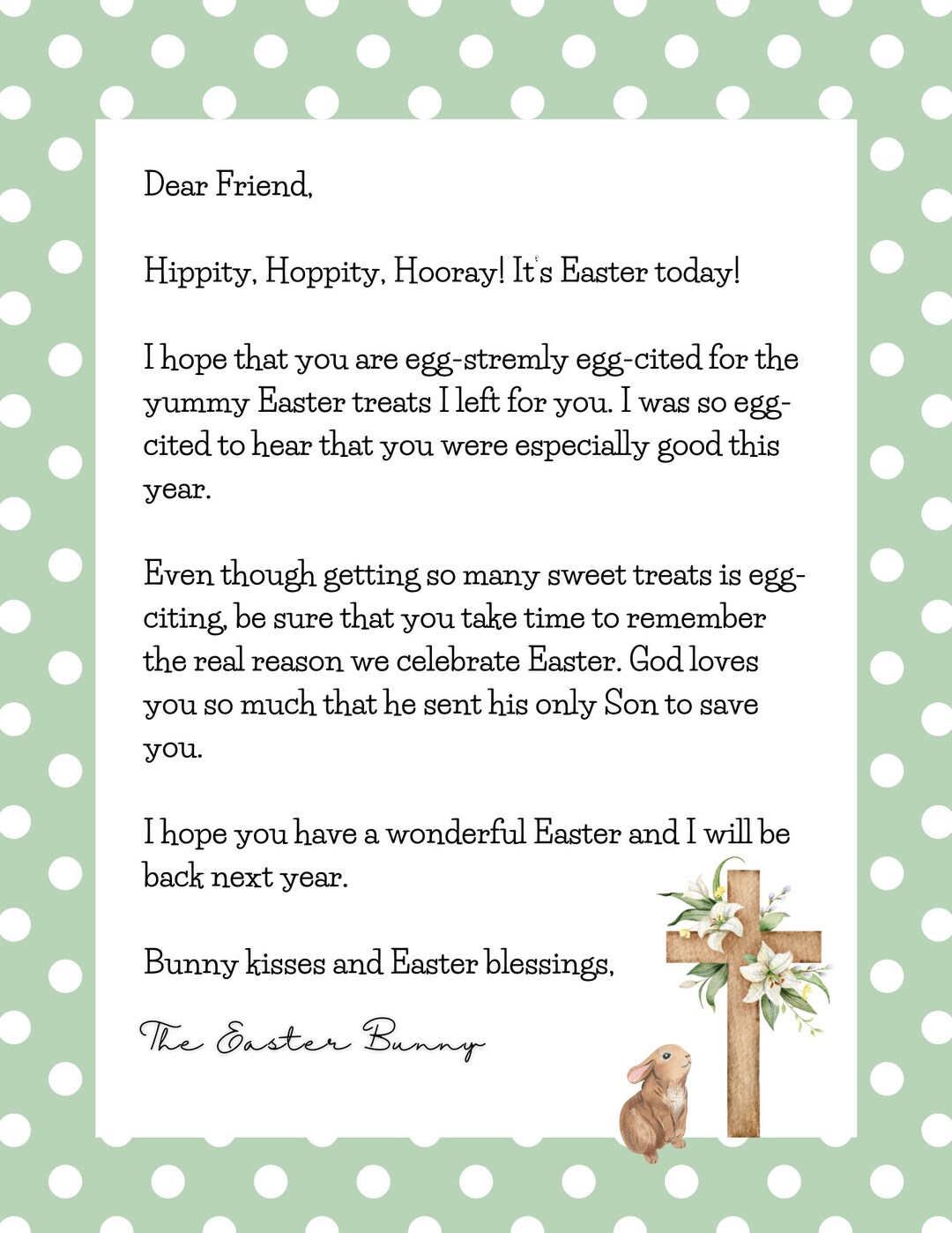 Letter From the Easter Bunny Digital Download Christian Green Dots ...
