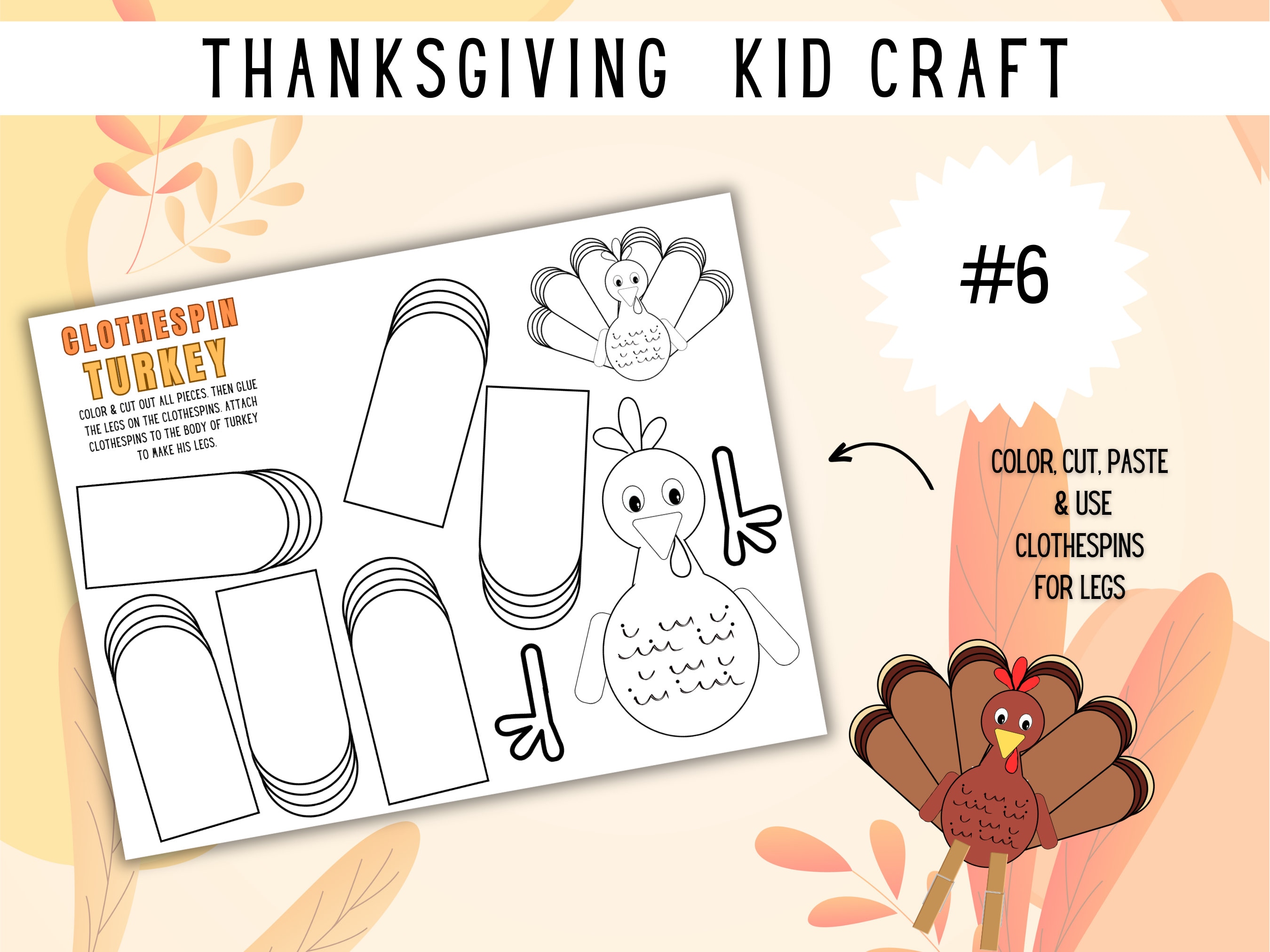 Thanksgiving Kid's Crafts Printable Download PDF - Etsy