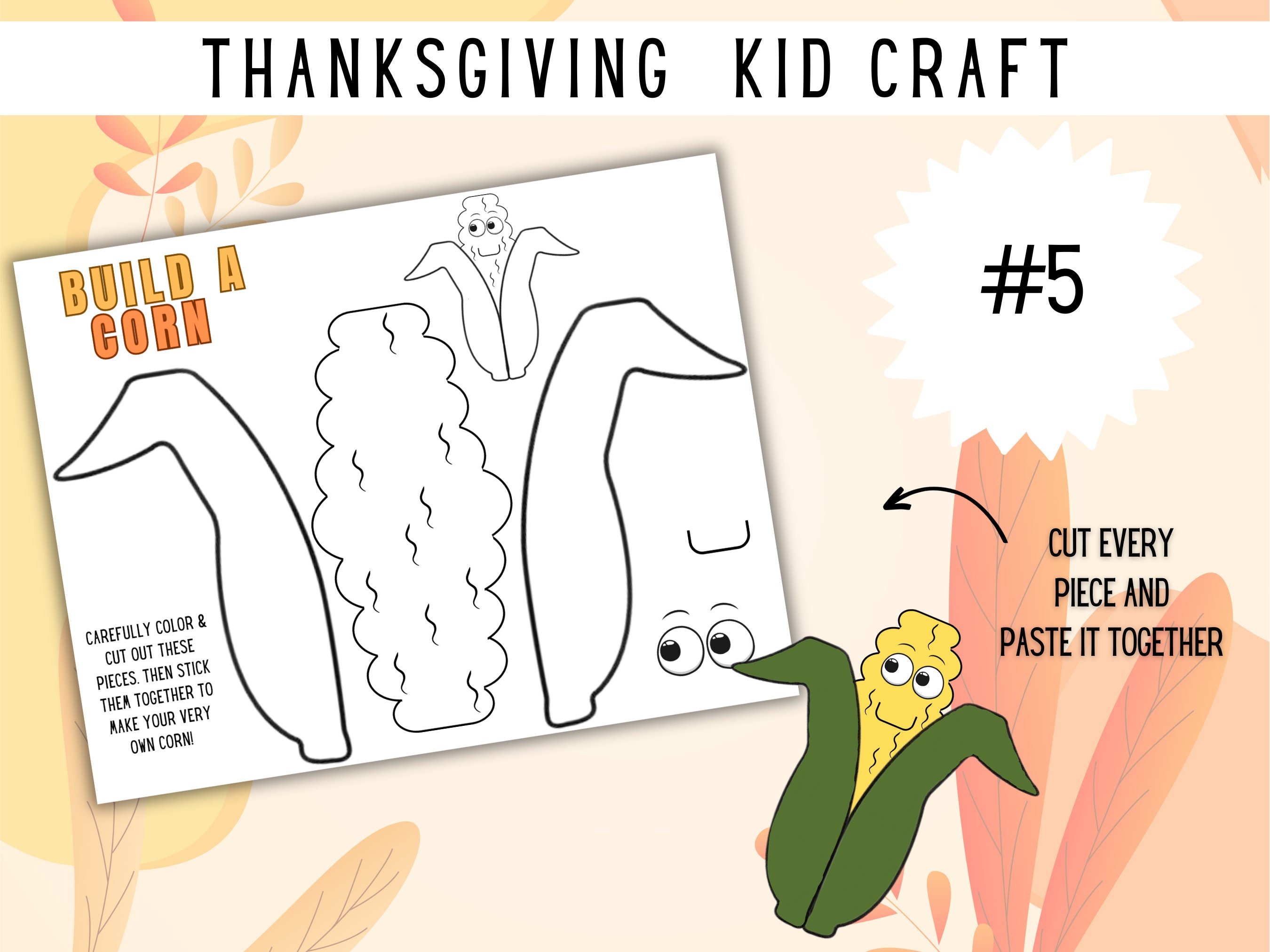 Thanksgiving Kid's Crafts Printable Download PDF - Etsy